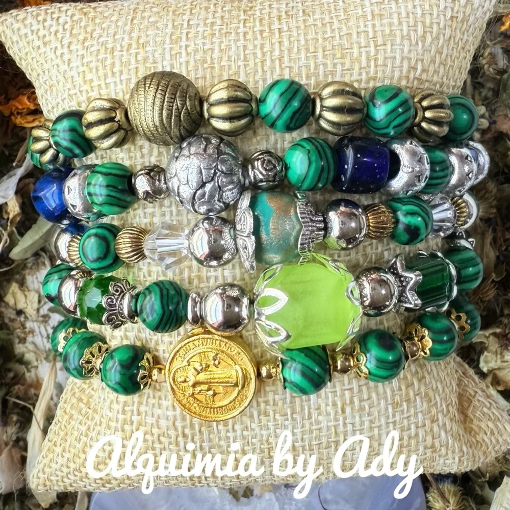 Alquimia | Jewelry | Saint Benedict Beaded Green Malachite And Gold ...
